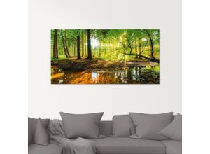 4058661084941 - Glasbild ARTLAND Wald mit Bach grün Bilder B H 50cm x 50cm Glasbild Wald 3 St Glas in verschiedenen Größen B50cm H50cm