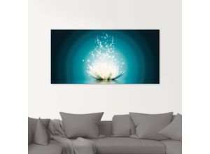 4055327058698 - Glasbild ARTLAND Magie der Lotus-Blume Bilder Gr B H 125 cm x 50 cm Glasbild Blumen 1 St blau Glasbilder in verschiedenen Größen