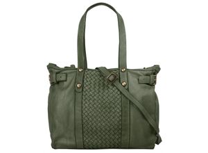 4260543058463 - Shopper SAMANTHA LOOK Damen Gr B H T 40cm x 32cm x 18cm onesize grün (dunkelgrün) Leder vintage Taschen echt Leder Made in Italy