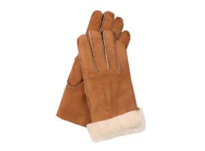 4053704053052 - Lederhandschuhe GRETCHEN Damen Gr 9 braun (braun weiß) 100% Lammfell unifarben Handschuhe aus echtem Lammfell