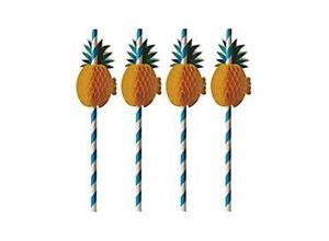 4002911806760 - Trinkhalme Pineapple Einweg L 200 x Ø 6 mm aus FSC®-zertifiziertem Papier mit 3-D Ananas blau-weiß 50 Stück