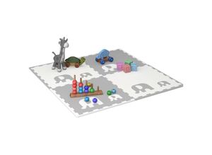 4052025502652 - Relaxdays - Puzzlematte 12tlg Baby Spielmatte mit Rand Elefanten schadstofffreier Schaumstoff Kindermatte weiß grau