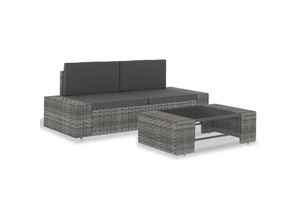 8719883871936 - Bonnevie - 3-tlg Garten-Lounge-SetGartenmöbel-Set Poly Rattan Grau vidaXL