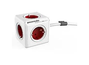 8718444083184 - Allocacoc - DesignNest PowerCube Extended 3 Meter Kabel - weiß rot - 5 Steckdosen Typ f - Steckerleiste - Steckdosenleiste