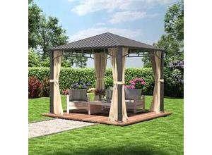 4064108123074 - Intent24 - Gartenpavillon 3x3 m Stahldach Hardtop 4 Seitenteile in Champagner Pfosten 9x9 cm - champagnerfarben