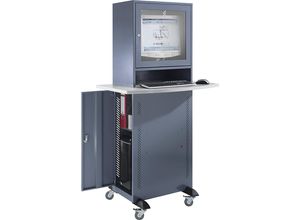 8697653675413 - eurokraft basic Computerschrank mit Arbeitsplatte blaugrau