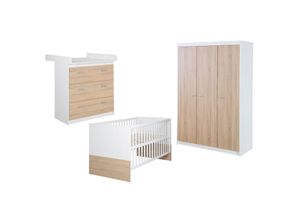 4005317322629 - Kinderzimmerset Gabriella 3tlg bicolor inkl Bett ca 70x140cm Wickelkommode mit 3 Schubladen Schrank 3-türig