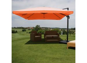 4057651221410 - Ampelschirm MCW-A96 Sonnenschirm Gastronomie 3x3m (Ø424m) Polyester Alu 23kg ~ Flap terracotta mit Ständer drehbar