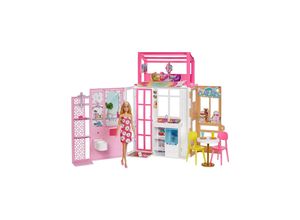 0194735007677 - Barbie Haus klappbar inkl Puppe blond Hund und Zubehör Puppenhaus voll möbliert