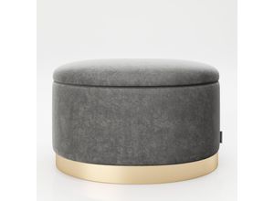 7640136869350 - PLAYBOY - ovaler Pouf ROSANNE gepolsterter Sitzhocker mit Stauraum Samtstoff in Grau Metallfuss in Goldoptik Retro-Design