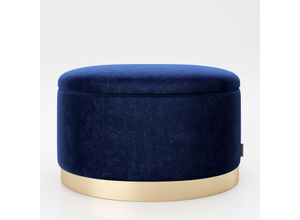 7640136869367 - PLAYBOY - ovaler Pouf ROSANNE gepolsterter Sitzhocker mit Stauraum Samtstoff in Blau Metallfuss in Goldoptik Retro-Design