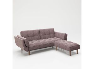 7640136872398 - PLAYBOY - SET Sofa mit Fussablage SCARLETT gepolsterte Couch mit Bettfunktion Samtstoff in Rosa mit Massivholzfüsse Retro-Design