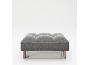 7640136870202 - PLAYBOY - Ottoman SCARLETT gepolsterte Fussablage passend zum Sofa Samtstoff in Grau mit Massivholzfüsse Retro-Design