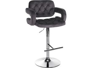 4255716308858 - - Barhocker Dublin Samt dunkelgrau Metall in Chromoptik