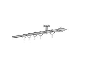 4066866164221 - Gardinenstange auf Maß 20mm Kegel 1-lauf Vorhangstange Deckenträger 4cm Stilgarnitur mit Ringen für Vorhänge - Edelstahl-Optik - 150cm