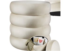 4061173262769 - tectake® Hocker mit Ablage - Scandi Hocker Samtstoff - Runder gepolsterter Hocker für Frisiertisch Schlafzimmer Wohnzimmer oder als Flurmöbel - Ablagehocker - creme