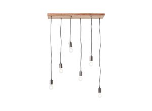 4004353396595 - Lampe Rustik Pendelleuchte 6flg schwarz holzfarbend 6x A60 E27 40W Kabel kürzbar   in der Höhe einstellbar - braun - Brilliant