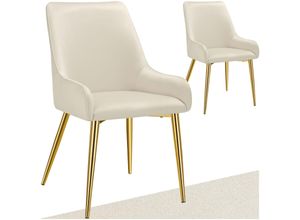 4061173267269 - tectake® Esszimmerstuhl Avane - Samtoptik - Ergonomischer Polsterstuhl mit goldenen Stahlbeinen - Belastbarkeit 120 kg - Moderner Esszimmer- und Küchenstuhl - 2er Set - Beige