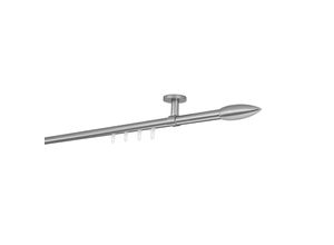 4066866195515 - Ondeco - Gardinenstange auf Maß Innenlauf 20mm Patrone 1-lauf Vorhangstange Deckenträger 4cm Stilgarnitur mit Gleiter für Vorhänge - Edelstahl-Optik