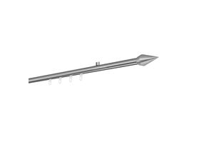 4066866197717 - Gardinenstange auf Maß Innenlauf 20mm Kegel 1-lauf Vorhangstange Deckenträger 15cm Stilgarnitur mit Gleiter für Vorhänge - Edelstahl-Optik - 160cm