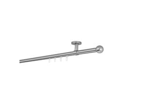 4066866190435 - Ondeco - Gardinenstange auf Maß Innenlauf 20mm Ball 1-lauf Vorhangstange Deckenträger 4cm Stilgarnitur mit Gleiter für Vorhänge - Edelstahl-Optik