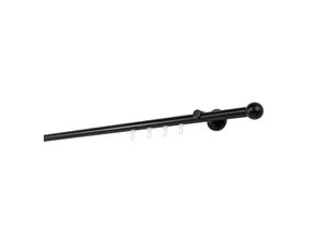 4066866168984 - Ondeco - Gardinenstange auf Maß Innenlauf 20mm Ball 1-lauf Vorhangstange Wandträger 65cm Stilgarnitur Gleiter für Vorhänge - Schwarz - 260cm