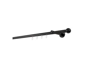 4066866176279 - Ondeco - Gardinenstange auf Maß Innenlauf 20mm Ball 1-lauf Vorhangstange Wandträger 12cm Stilgarnitur Gleiter für Vorhänge - Schwarz - 110cm