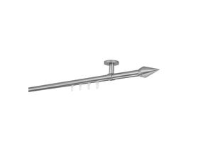 4066866194563 - Gardinenstange auf Maß Innenlauf 20mm Kegel 1-lauf Vorhangstange Deckenträger 4cm Stilgarnitur mit Gleiter für Vorhänge - Edelstahl-Optik - 110cm