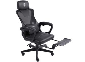 4250931574804 - Gaming Stuhl im modernen Racing-Design mit einklappbarer Fußstütze - Gaming Chair mit flexiblen Armlehnen - ergonomischer Gaming Schreibtischstuhl mit extra Stützkissen