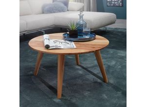 4250950257528 - Couchtisch Massivholz Akazie Wohnzimmertisch rund Ø75 x 40 cm Beistelltisch mit 4 Beinen im Landhausstil - Finebuy