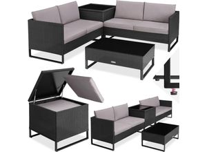 4061173206077 - tectake® Rattan Lounge für 4 Personen große Aufbewahrungsbox mit Sicherheitsglasplatte