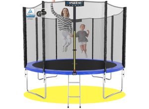 4260378786227 - KINETIC SPORTS Trampolin Outdoor Ø 183 244 305 366 400 430 490 cm - TÜV Rheinland GS-geprüft SALTO Kindertrampolin Set mit Netz Randpolster USA Sprungruch - Gartentrampolin bis zu 160kg blau 183 cm Ø 183 cm blau