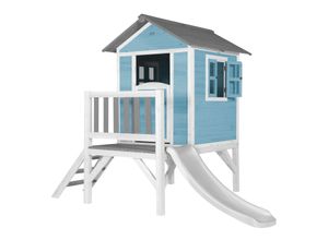 8717973933274 - - Spielhaus Beach Lodge xl in Blau mit Rutsche in Weiß | Stelzenhaus aus fsc Holz für Kinder | Kleiner Spielturm für den Garten - Blau