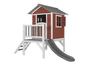 8717973938026 - - Spielhaus Beach Lodge xl in Rot mit Rutsche in Grau | Stelzenhaus aus fsc Holz für Kinder | Kleiner Spielturm für den Garten - Rot