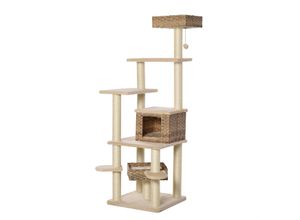 4251774909457 - Rattan Kratzbaum mit Katzenhöhle Hängematte Mehrstufiger Katzenbaum Kletterbaum für Katzen E1 MDF Si