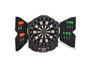 4250871203383 - Homcom - Elektronische Dartscheibe Dartboard mit Tür inkl 4 led 216 Spiele 12 Pfeile bis 8 Spieler abs + pp 49 x 546 x 55 cm - Schwarz