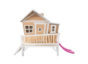 8717973933335 - Spielhaus Emma mit lila Rutsche Stelzenhaus in Braun & Weiß aus fsc Holz für Kinder Spielturm für den Garten - Braun - AXI