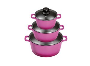 4019256010592 - KING Kochtopf-Set 3-teilig Keramikbeschichtung Dampfablass im Deckel aus Aluguss (pink) - B-Ware sehr gut