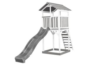 8717973936619 - Beach Tower Spielturm aus Holz in Weiß & Grau | Spielhaus für Kinder mit grauer Rutsche und Sandkasten | Stelzenhaus für den Garten - Weiß - AXI