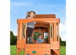 0752113808058 - Backyard Discovery Spielturm Holz Hillcrest XXL Spielhaus für Kinder mit Rutsche Sandkasten Schaukel Kletterwand und Picknicktisch Stelzenhaus für