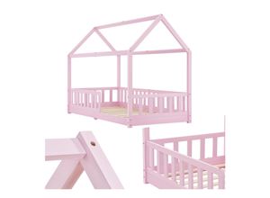 4260565527510 - Kinderbett Marli 90 x 200 cm mit Rausfallschutz Lattenrost und Dach - Massivholz Hausbett für Kinder - Bett in Rosa - Juskys 4260565527510 - Kinderbett Marli 90 x 200 cm mit Rausfallschutz Lattenrost und Dach - Massivholz Hausbett für Kinder - Bett in Rosa - Juskys