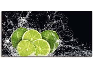 4062144593509 - Wandbild ARTLAND Limone mit Spritzwasser Bilder Gr B H 150 cm x 75 cm Leinwandbild Obst Bilder Querformat 1 St grün Kunstdrucke als Alubild Leinwandbild Wandaufkleber oder Poster in versch Größen