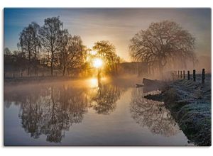 4062144642634 - Wandbild ARTLAND Mystischer Morgen an der Trave Bilder Gr B H 120 cm x 80 cm Leinwandbild Bilder vom Sonnenuntergang & -aufgang Querformat 1 St beige (naturfarben) Kunstdrucke als Alubild Leinwandbild Wandaufkleber oder Poster in versch Größen