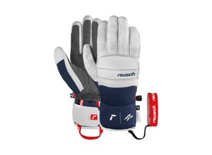 4060485505533 - Skihandschuhe REUSCH Alexis Pinturault Damen Gr 11 weiß (weiß blau) 60% Polyester 40% Ziegenleder mehrfarbig Handschuhe mit winddichter und extra atmungsaktiver Funktion