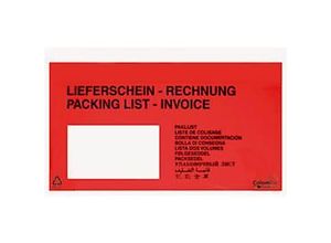 4016737006266 - Dokumententasche Lieferscheintasche SecurePack DIN lang mit Aufdruck Sichtfenster selbstklebend wasserfest PCR & FSC®-Kraftpapier rot 250 Stück