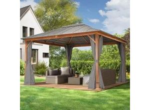 4064108118629 - Forest 4x4 m Hardtop Gartenpavillon inkl 4 Seitenteile loft grey - (300187)