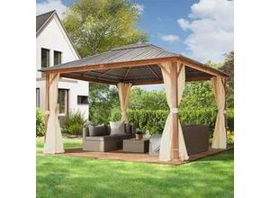 4064108118636 - Forest 4x4 m Hardtop Gartenpavillon inkl 4 Seitenteile champagnerfarben - (300188)