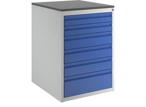 4040376927170 - Schubladenschrank mit Teleskopführungen Höhe 820 mm Schubladen 2 x 90 3 x 120 1 x 180 mm lichtgrau   enzianblau Breite 580 mm