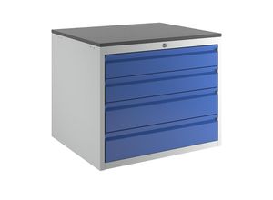 4040376926913 - Schubladenschrank mit Teleskopführungen Höhe 640 mm Schubladen 2 x 120 2 x 150 mm lichtgrau   enzianblau Breite 770 mm