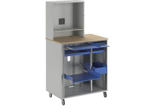 4040376855312 - Computer-Arbeitsplatz HxBxT 1810 x 1030 x 660 mm mit Monitorgehäuse fahrbar lichtgrau   enzianblau